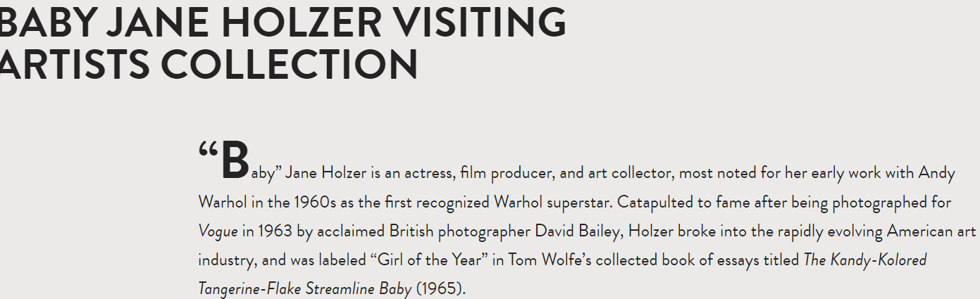 Rusty Holzer Comments on Baby Jane Holzer Visiting Artist in Film ...